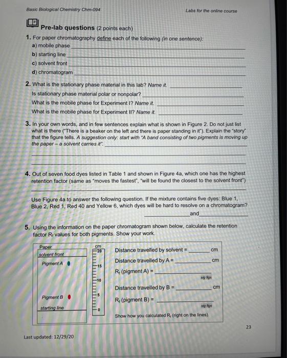 Solved Basic Biological Chemistry Chm-094 Labs for the | Chegg.com