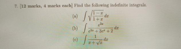 Solved [12 ﻿marks, 4 ﻿marks each] ﻿Find the following | Chegg.com