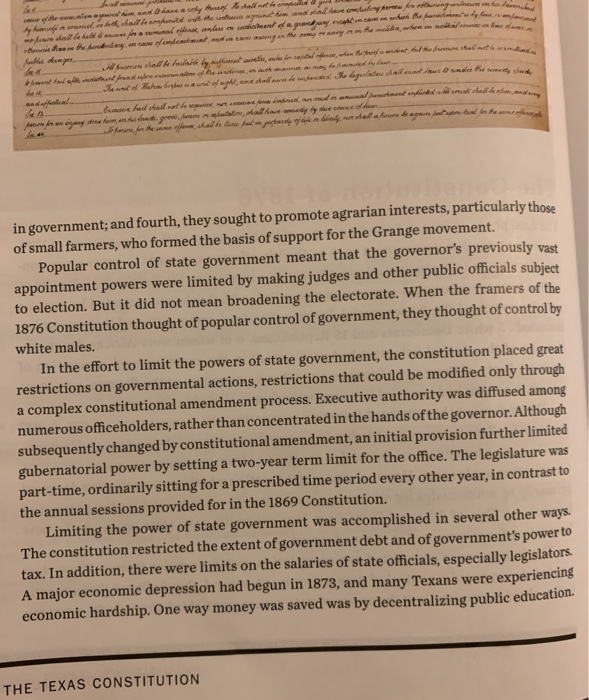 Does Texas Constitution of 1876 imposes too many | Chegg.com