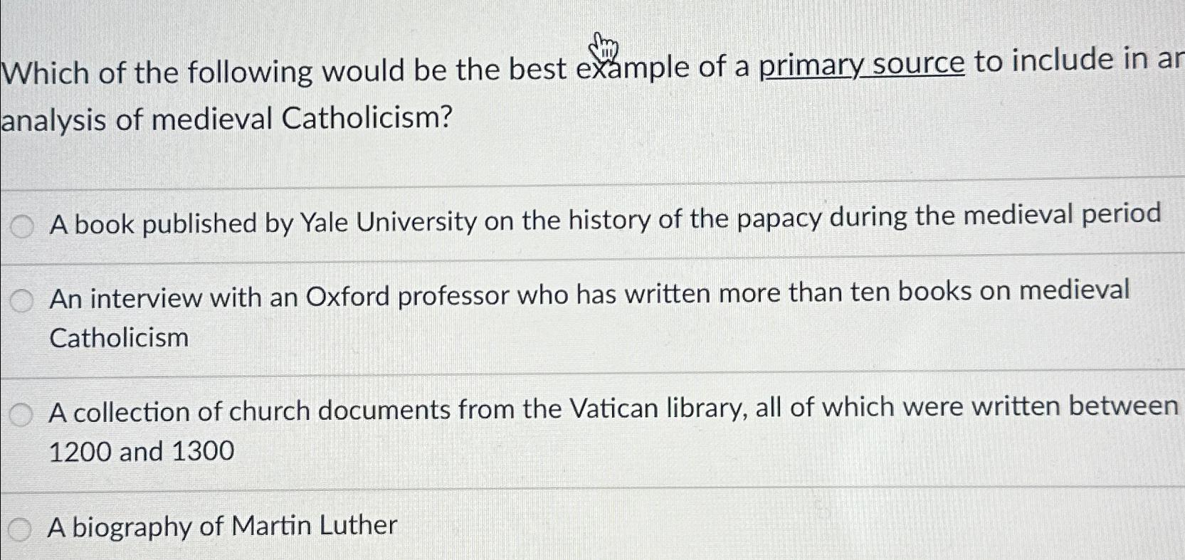 Solved Which of the following would be the best example of a | Chegg.com