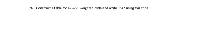 Solved 9. Construct a table for 4-3-2-1 weighted code and | Chegg.com