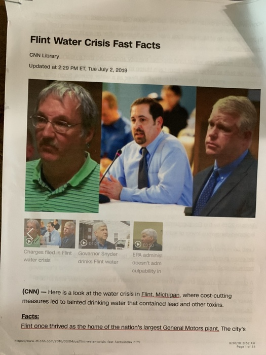 Research the Flint Water Crisis by reading the | Chegg.com