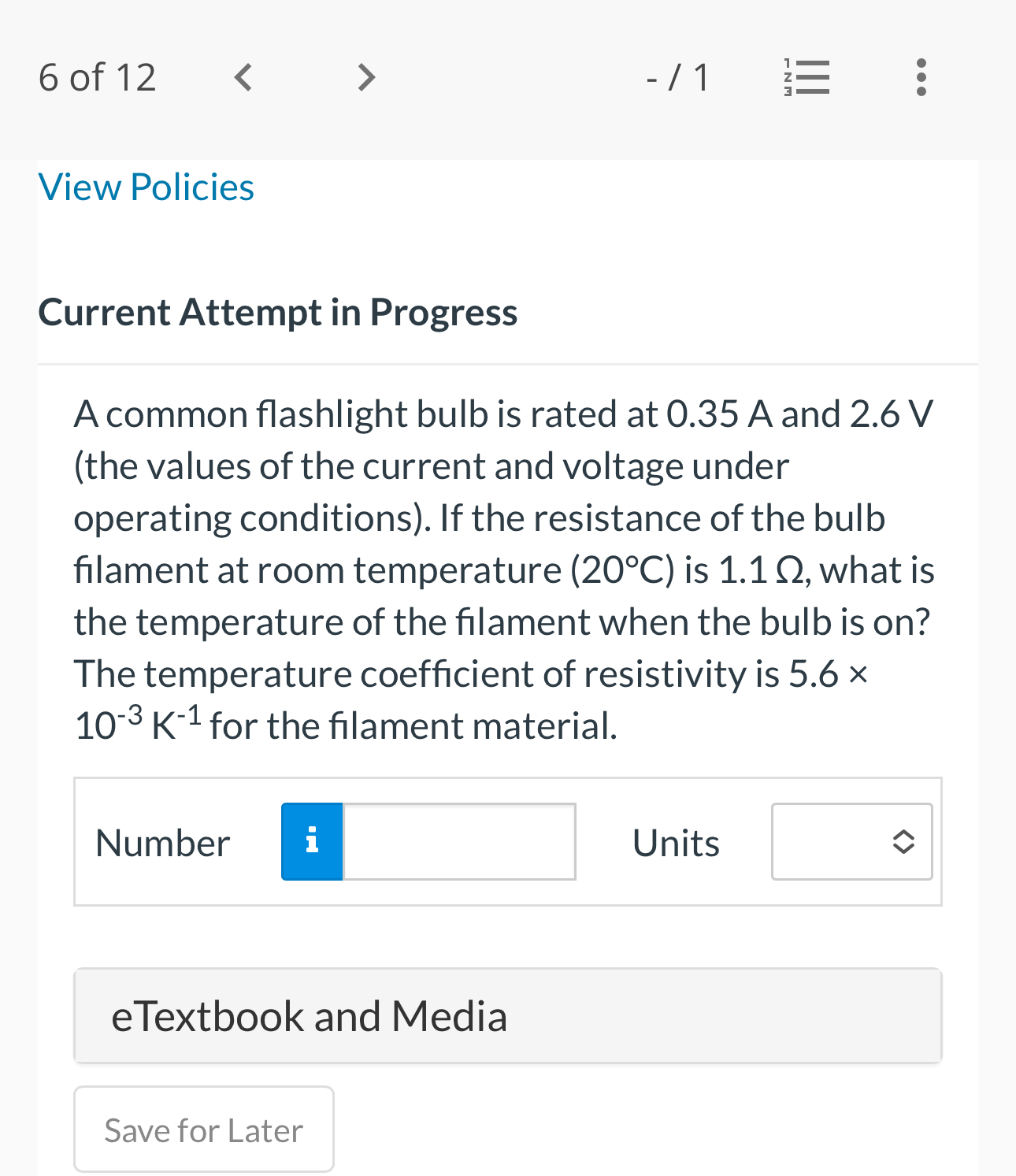 Solved 6 ﻿of 12-1View PoliciesCurrent Attempt in ProgressA | Chegg.com