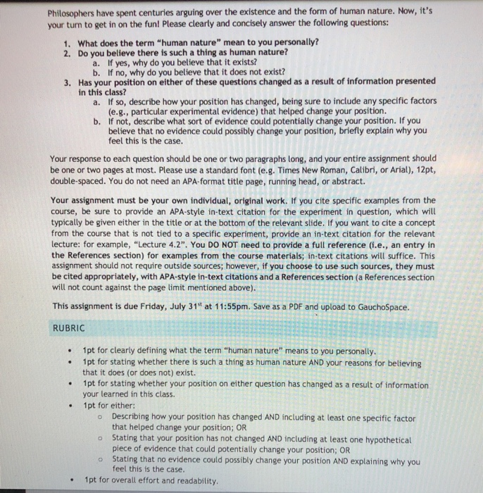 Solved Philosophers have spent centuries arguing over the | Chegg.com