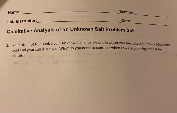 Solved Name: Section: Lab Instructor: Date: Qualitative | Chegg.com