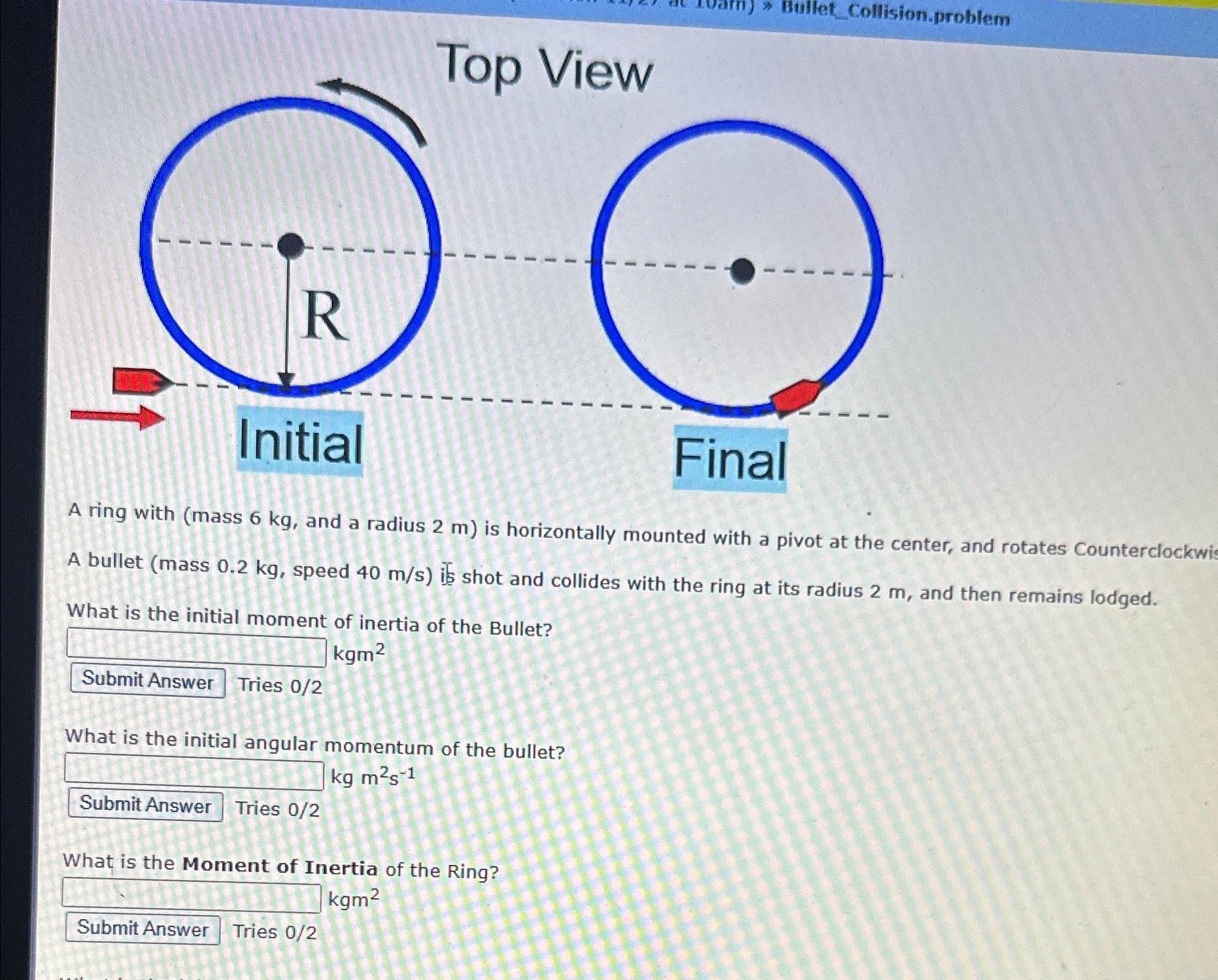 Solved Bullet Collision.problem\\nTop View\\nA ring with | Chegg.com