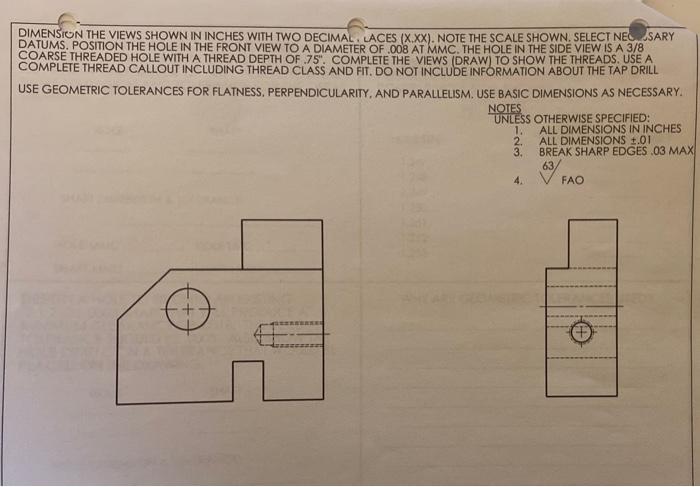 Solved DIMENSION THE VIEWS SHOWN IN INCHES WITH TWO DECIMAC. | Chegg.com