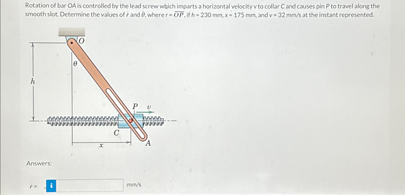 Solved Rotation Of Bar Oa Is Controlled By The Lead Screw