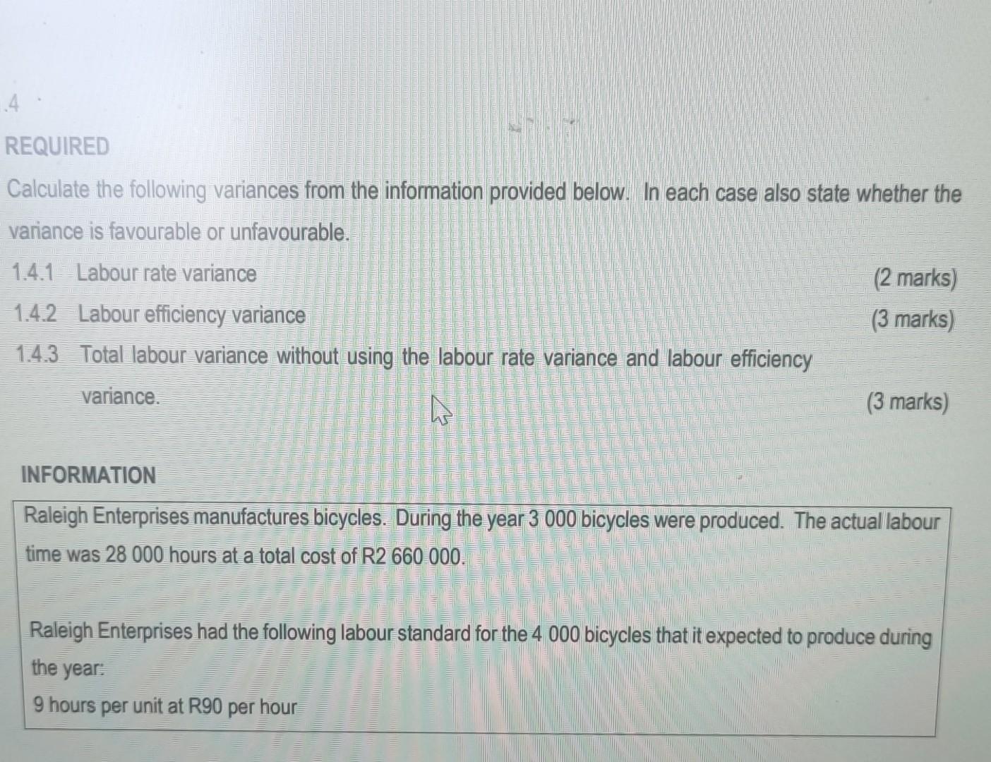Solved Required Calculate The Following Variances From The