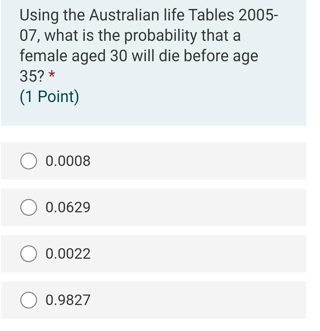 Solved Using the Australian life Tables 2005- 07, what is | Chegg.com