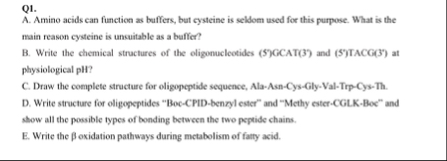 Solved Q1.A. ﻿Amino acids can function as buffers, but | Chegg.com