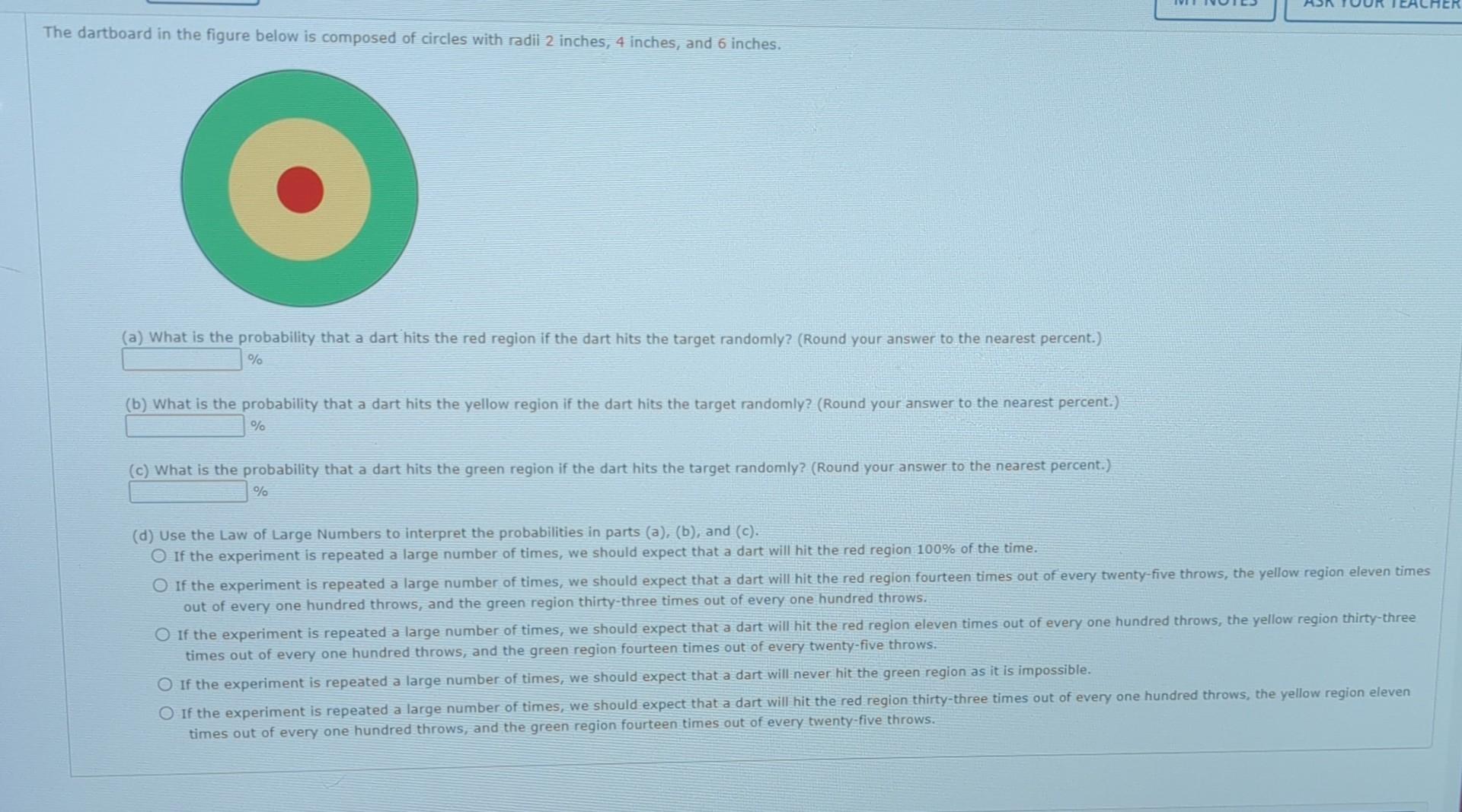 Solved The dartboard in the figure below is composed of | Chegg.com