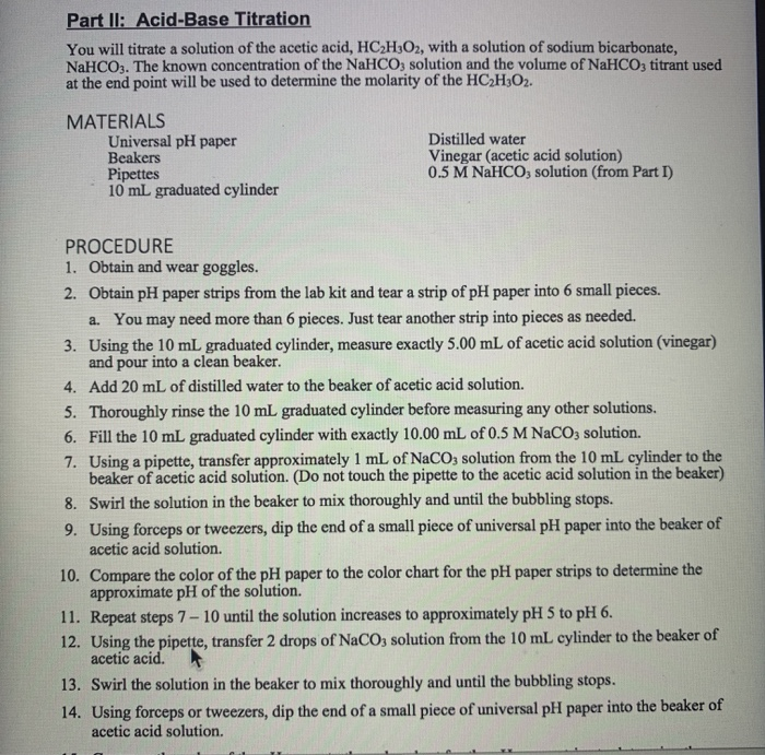 Part II: Titration DATA Record the data from the | Chegg.com