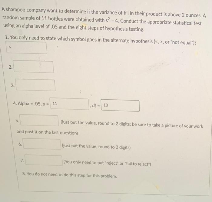 Solved A shampoo company want to determine if the variance | Chegg.com