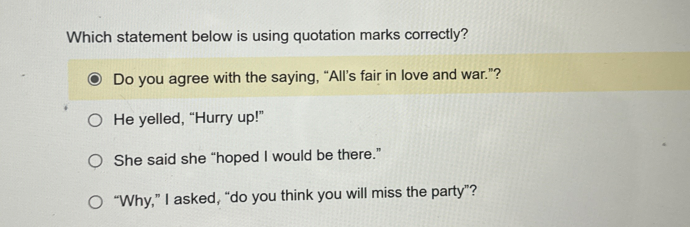 Solved Which statement below is using quotation marks | Chegg.com