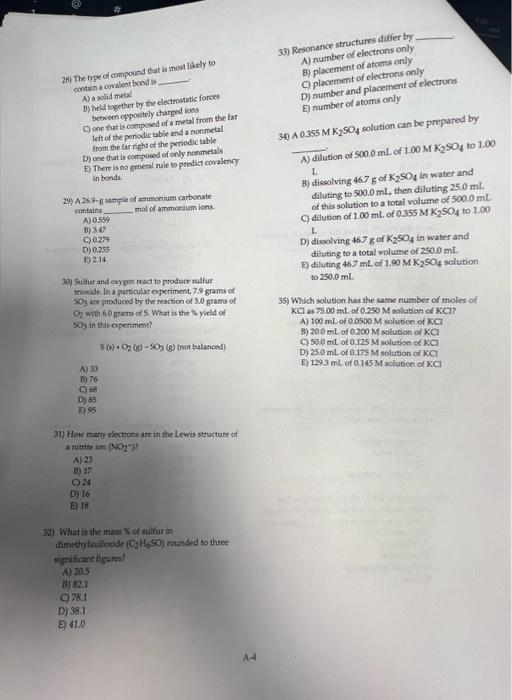 Solved 33) Resonance structures differ by A) number of | Chegg.com