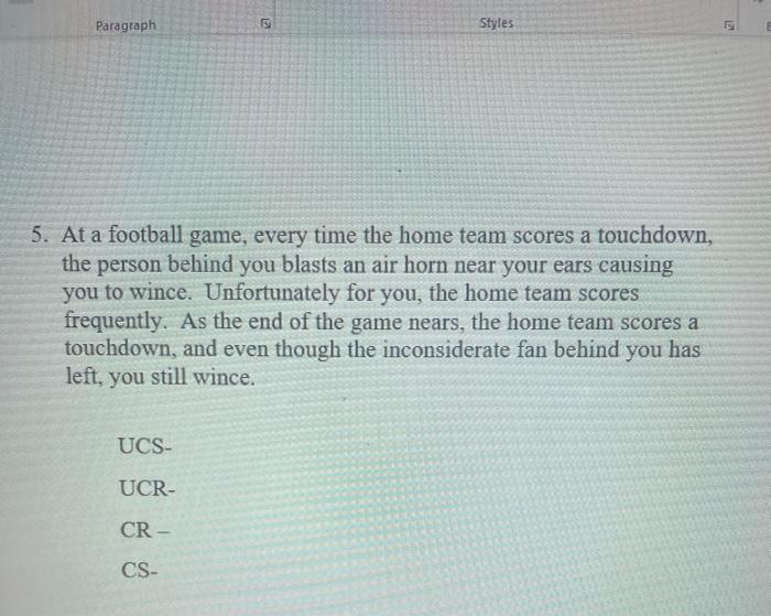 Solved Paragraph 12 Styles 5. At a football game, every time | Chegg.com