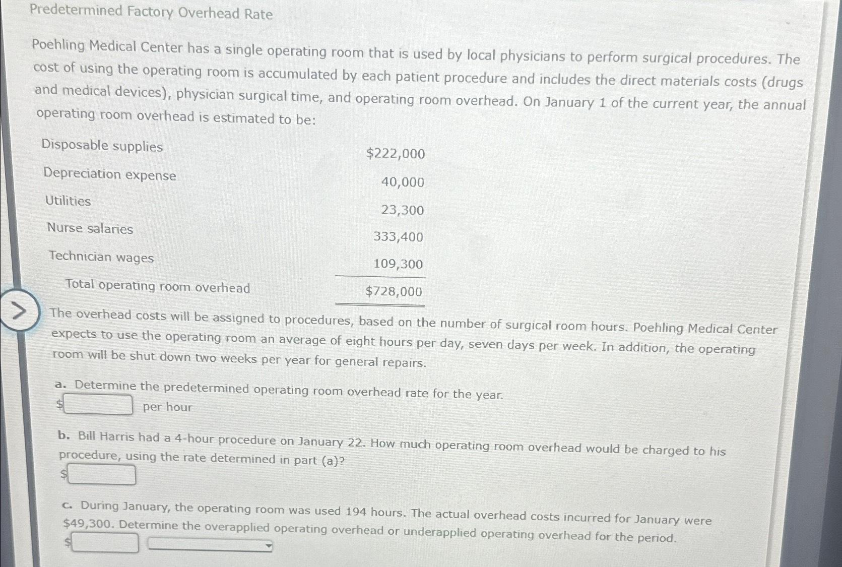Solved Predetermined Factory Overhead RatePoehling Medical | Chegg.com