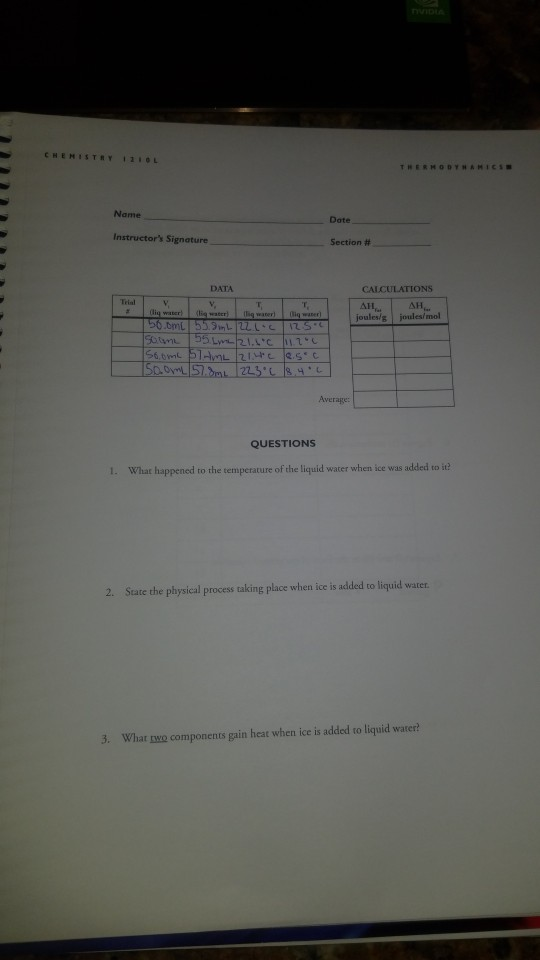 Solved Name Date Instructor's Signature Section # DATA | Chegg.com