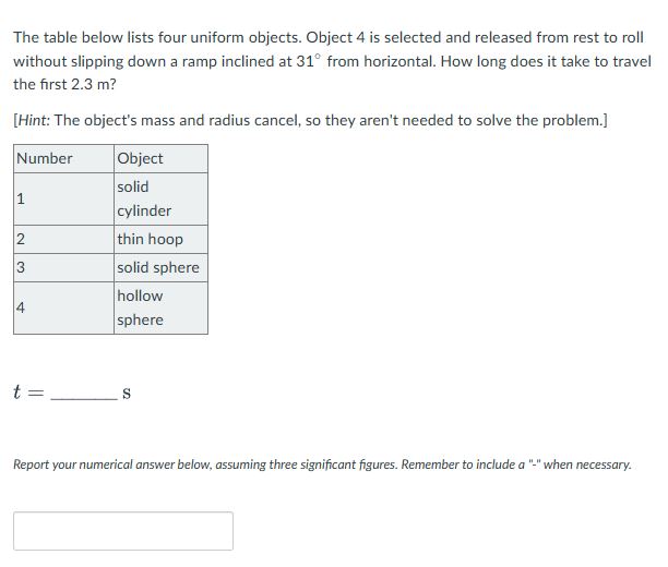 Solved The table below lists four uniform objects. Object 4 | Chegg.com