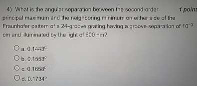 Solved What is the angular separation between the | Chegg.com