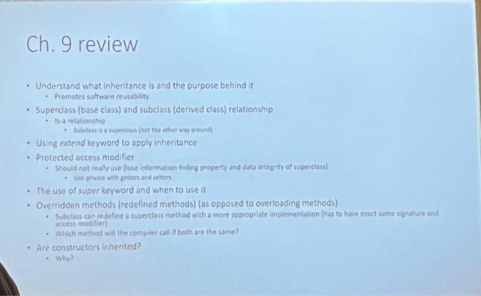 Solved - Understand what inheritance is and the purpose | Chegg.com