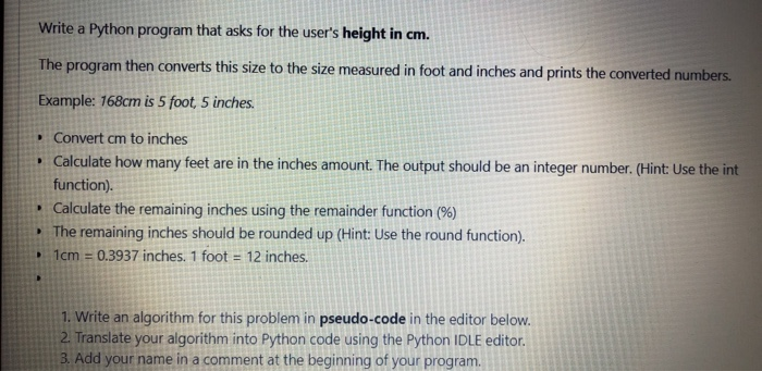Solved Write a Python program that asks for the user's | Chegg.com