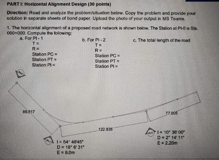 Solved PART 1: Horizontal Alignment Design (30 points) | Chegg.com