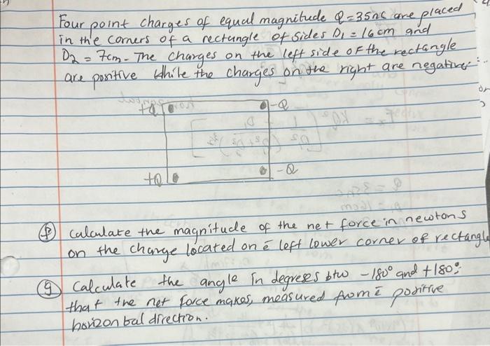 Solved Four point charges of equal magnitude Q=35nc are | Chegg.com