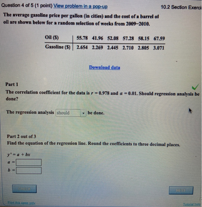Solved Find the equation of the regression line. Round the | Chegg.com
