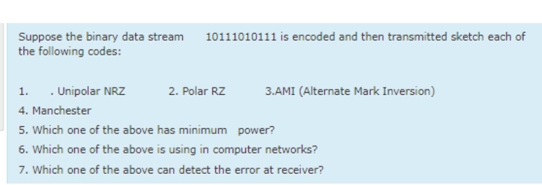 Solved Suppose the binary data stream 10111010111 ﻿is | Chegg.com