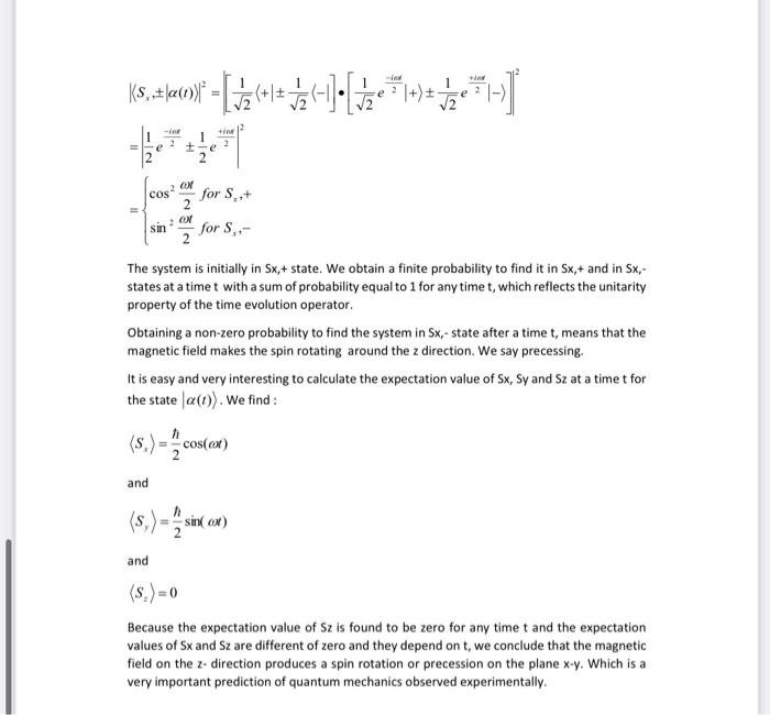 Solved How The Calculate The Expectation Value Sx Sy Sz At