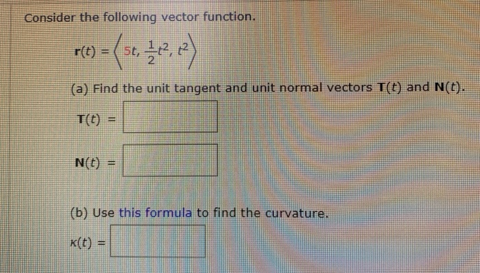 Solved Consider the following vector function. r(t) = (v2t, | Chegg.com