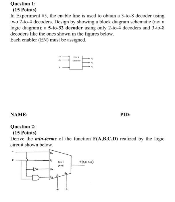 Solved Question 1: (15 Points) In Experiment #5, the enable | Chegg.com