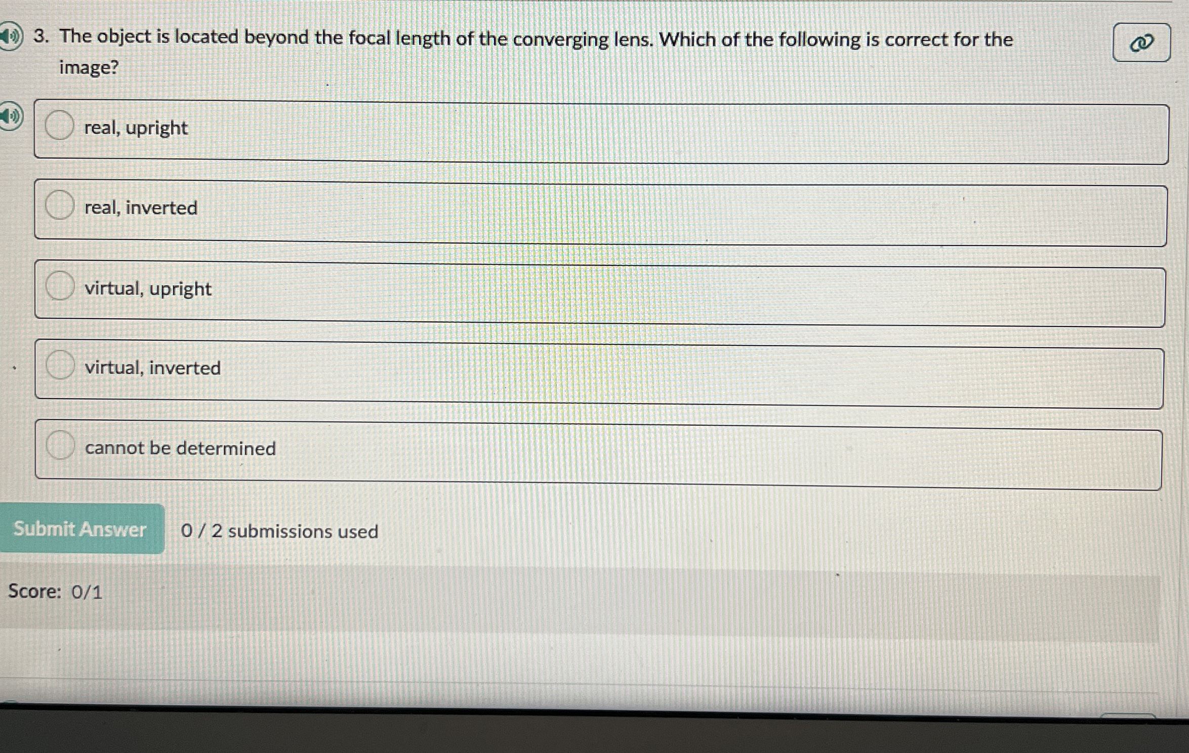 Solved The object is located beyond the focal length of the | Chegg.com