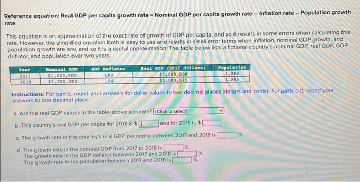 Solved Reference equation: Real GDP per capita growth rate = | Chegg.com