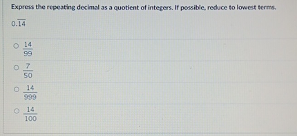 Solved Express the repeating decimal as a quotient of | Chegg.com