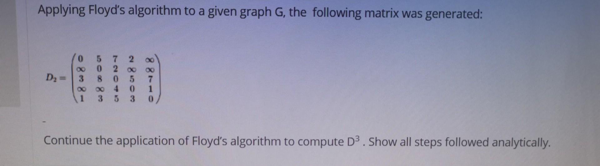 Solved Applying Floyd's algorithm to a given graph G, the | Chegg.com