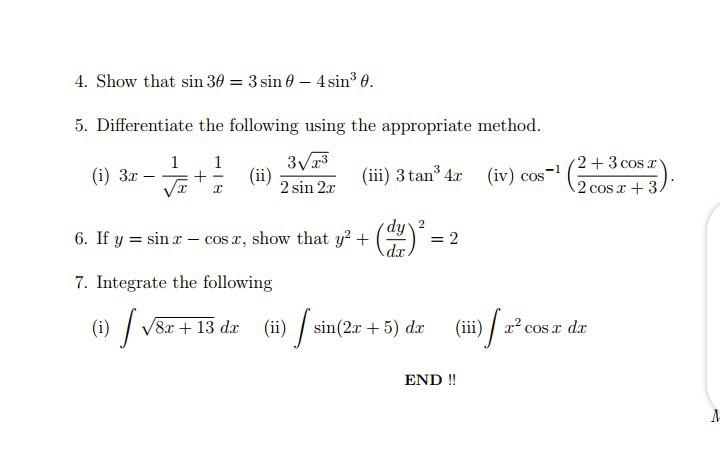 Solved Show that sin3θ = 3sinθ−4sin3 θ. 5. Dierentiate the | Chegg.com