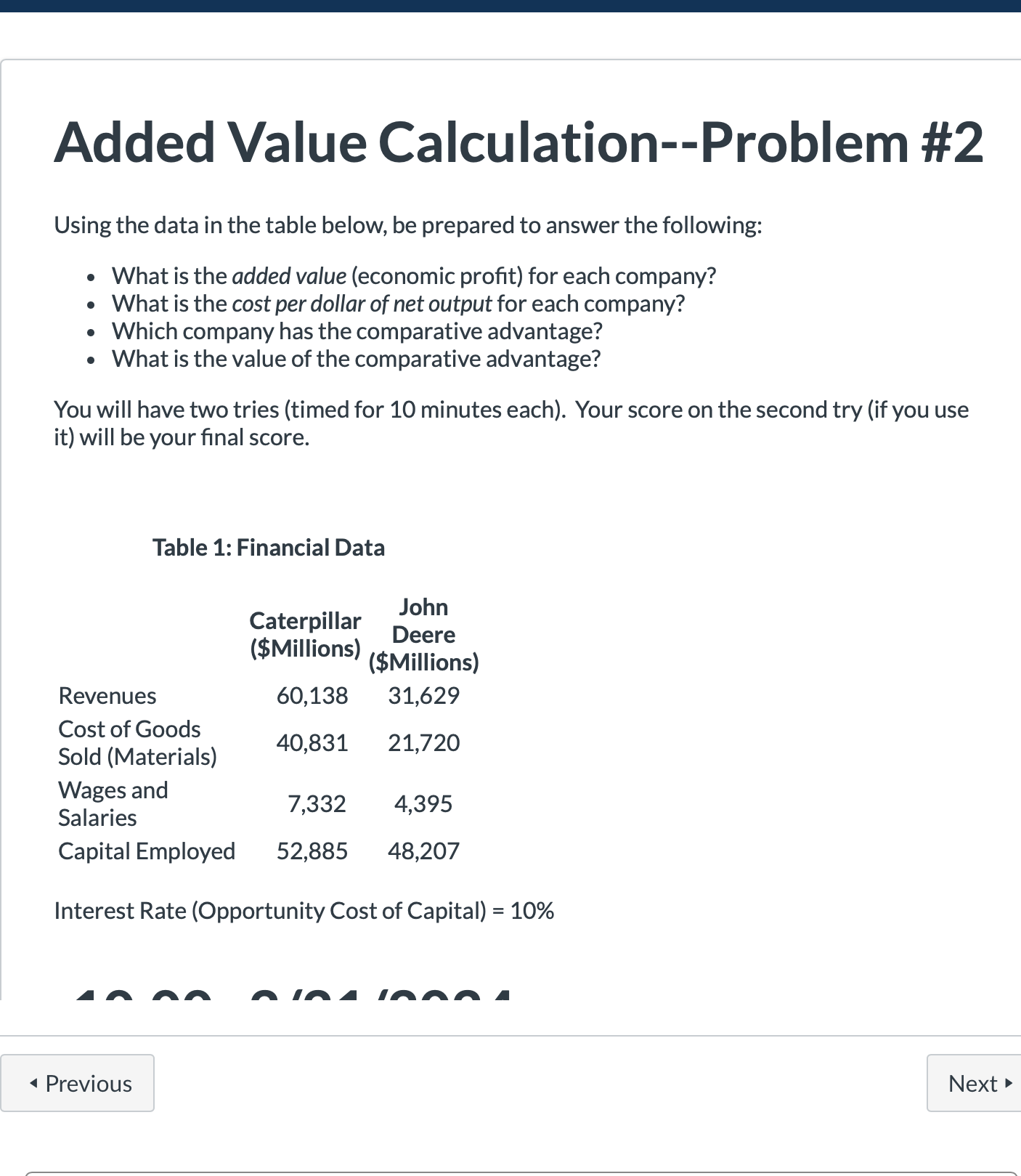 Solved Added Value Calculation--Problem #2Using the data in | Chegg.com
