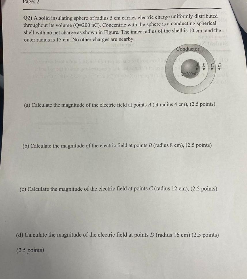 Solved Q2) A solid insulating sphere of radius 5 cm carries | Chegg.com