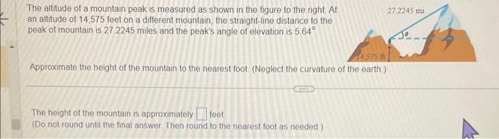Solved The altitude of a mountain peak is measured as shown | Chegg.com