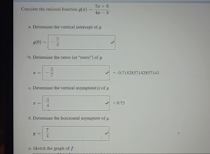 Solved Consider the rational function g(x)-7x+54x-3a. | Chegg.com