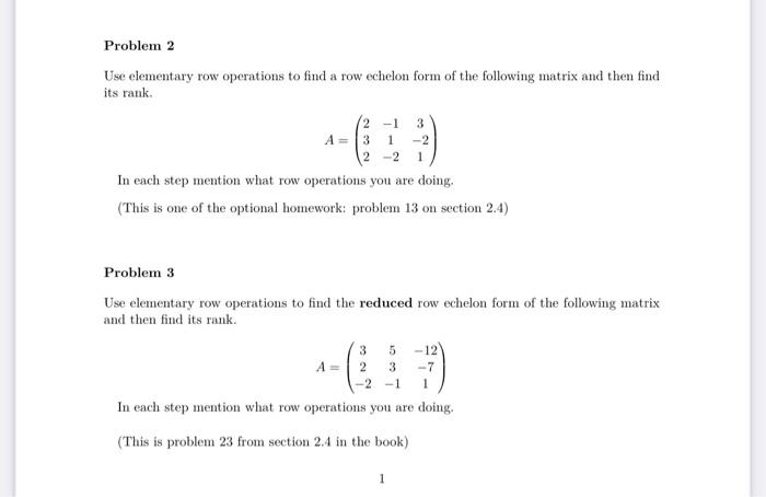 Solved Use elementary row operations to find a row echelon | Chegg.com