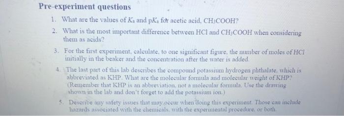 Solved Pre-experiment questions 1. What are the values of K1 | Chegg.com