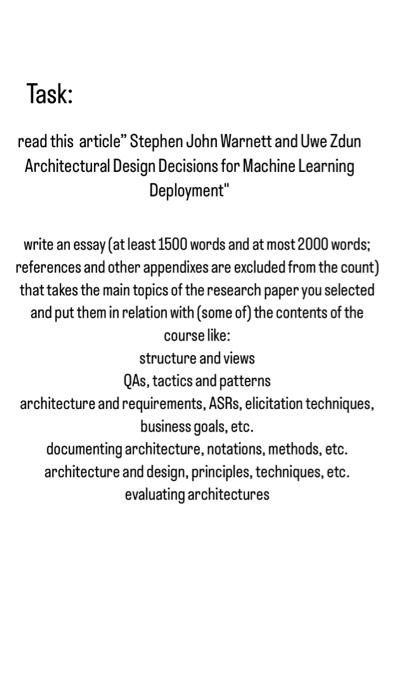 Solved read this article" Stephen John Warnett and Uwe Zdun | Chegg.com