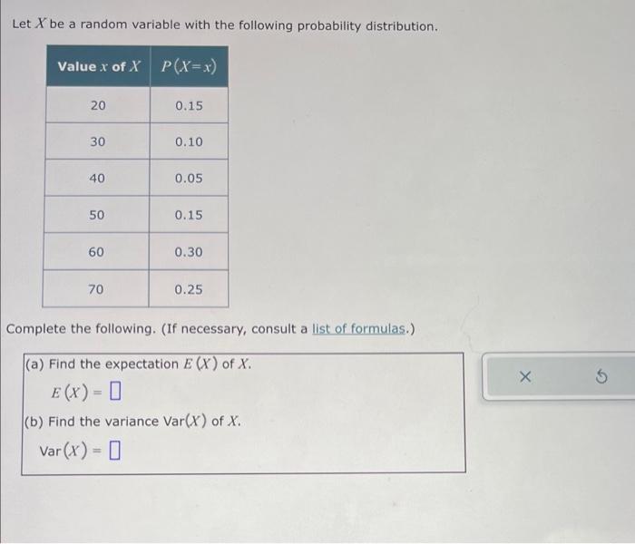 Solved Let X be a random variable with the following | Chegg.com