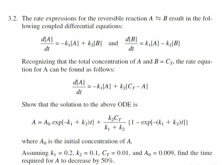Solved 3.2. The rate expressions for the reversible reaction | Chegg.com