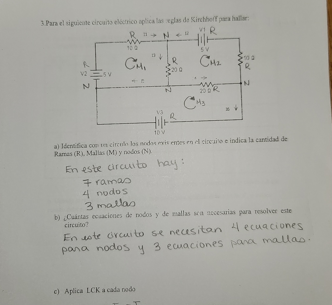 3.Para el siguiente circuito eléctrico aplica las | Chegg.com