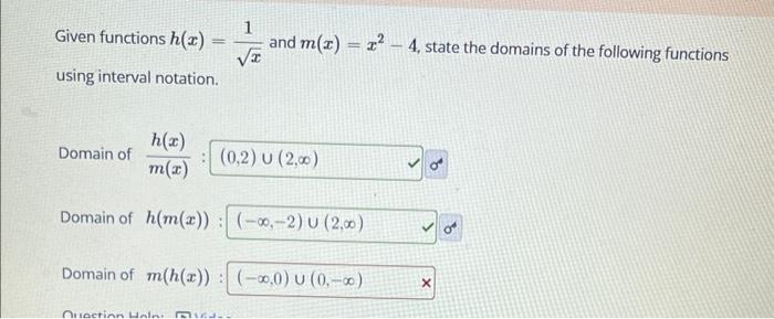 Solved Given functions h(x)=x1 and m(x)=x2−4, state the | Chegg.com